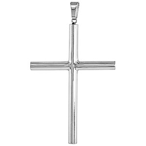 Sterling Silver Large Plain Cross Pendant for Men and Women 5mm Tubular High Polished 2 3/4 inch