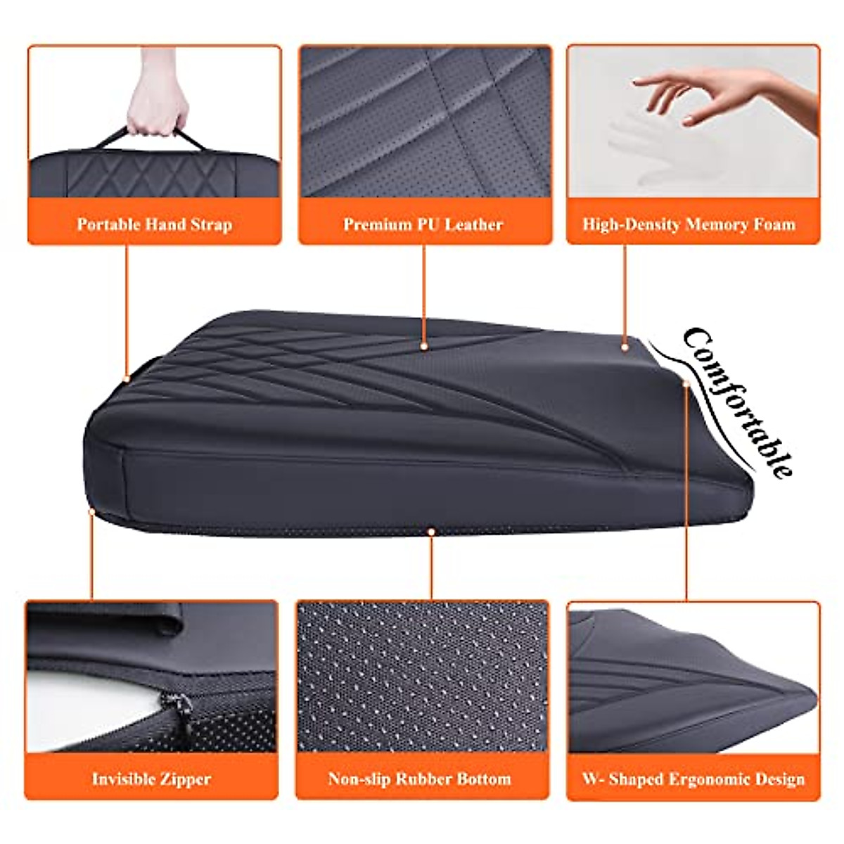 kingphenix Premium Car Seat Cushion, Memory Foam Driver Seat Cushion to Improve Driving View- Coccyx & Lower Back Pain Relief - Seat Cushion for Car, Truck, Office Chair (Black)