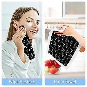 MAOBLYR Music Black Pure Cotton Washcloths 2 Pack,Soft Fingertip Towel Absorbent Hand Towels Face Towels for Bathroom,Hotel,Gym and Spa