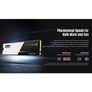 KLEVV CRAS C910 1TB M.2 2280 SLC Cache NVMe PCIe Gen4x4 Laptop & Desktop Internal SSD Heatsink Included, up to 5000MB/s (K01TBM2SP0-C91)