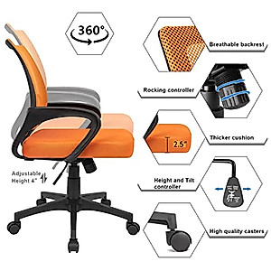 Ergonomic Office Desk Chair, Mid Back Thick Cushion Seat Computer Task Chair with Lumbar Support & Mesh Back, Swivel Rolling Adjustable Home Executive Gaming Chair for Home Office Reading Working