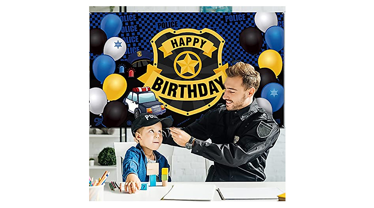 Police Birthday Banner - Large Police Badge Backdrop for Parties