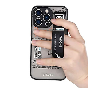 Ins Cool Off Phone Cover Compatible with iPhone 12 Pro Max Case for Boys, Sports Shoes Graphics White Black Pattern Slim Thin Clear Hard Back Shockproof Case with Adjustable Wristband Kickstand