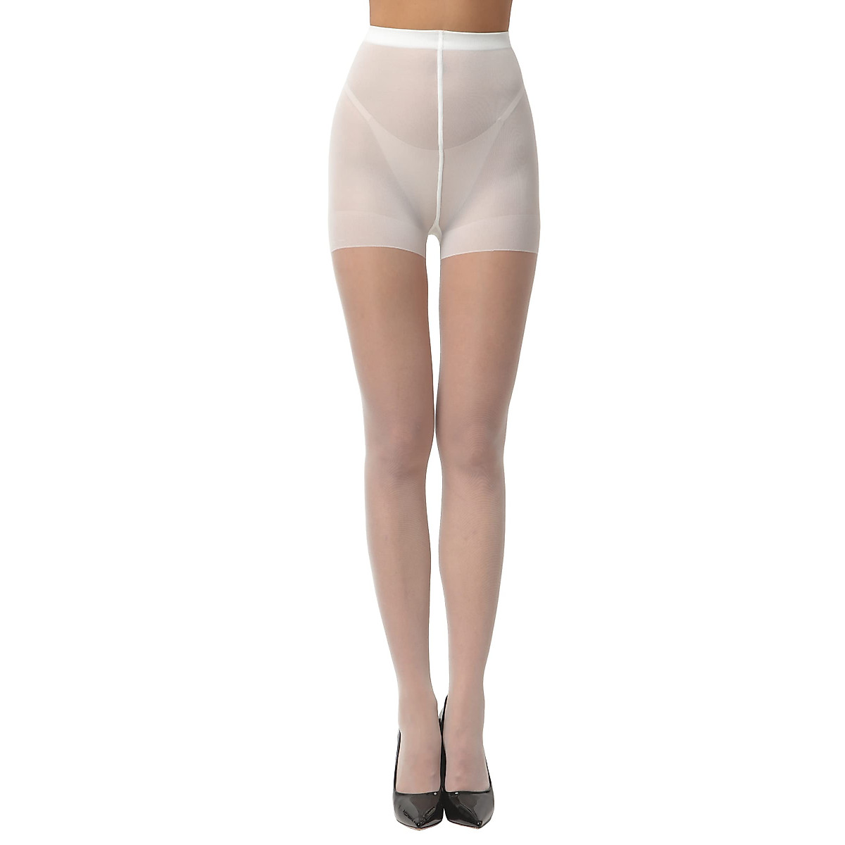 EVERSWE 3 Pairs Women's Sheer Tights 20D, High Waist Control Top Pantyhose Hosiery (White, L)