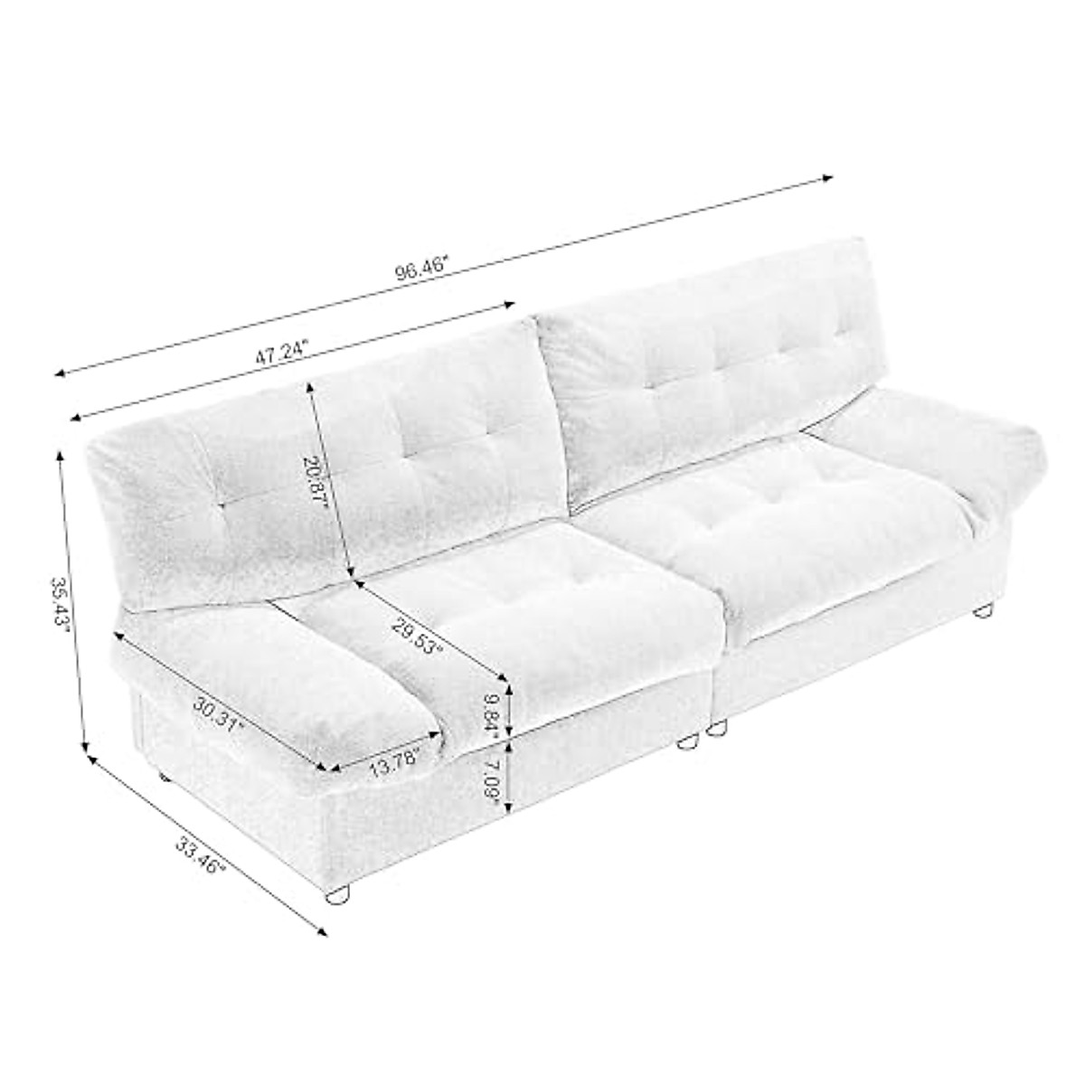 3 Seater Teddy Fleece Modular Loveseat Sofa , Deep Seat Boucle Upholstered Clouch Couch , Minimalist Style Padded Leisure Lounge Sofa&Couches with Detachable Thicked Cushions for Living Room Office