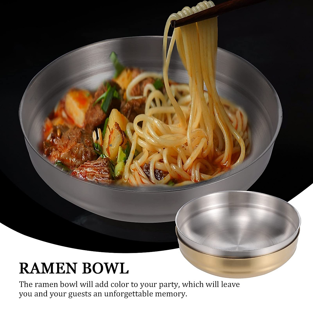 Happyyami 2Pcs Stainless Steel Bowls Korean Style Cold Noodle Bowl Multipurpose Cereal Rice Soup Noodles Salad Baking Large Capacity Bowl for Household and Restaurant