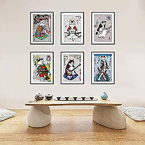 DALIHEBO Japanese Art Tattoo Cat Painting Wall Retro Art Poster Set of 6 Prints UNFRAMED (8x11.8 inch)