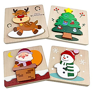 Anditoy 4 Pack Christmas Wooden Puzzles for Kids Toddlers Christmas Toys Christmas Stocking Stuffers Party Favors Gifts