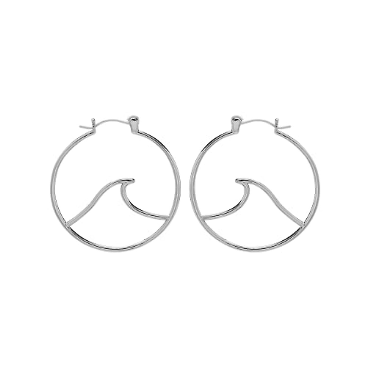 Pura Vida Silver Plated Large Wave Hoop Earrings - Brass Base, Sterling Silver Posts - 1 Pair