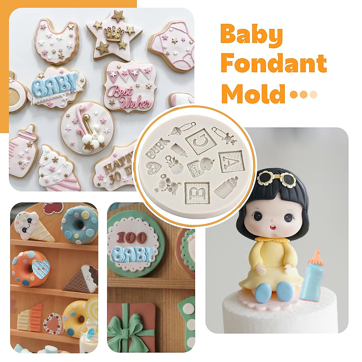 Sijiangmold Baby Shower Themed Cake Fondant Molds Baby Silicone Mold Baby Feet Baby Bottle Mold For Baby Birthday Cupcake Topper Cake Decorating Candy Gum Paste Polymer Clay Set Of 6
