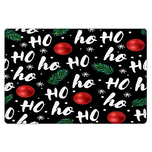 LB Merry Christmas Bath Mat Red Xmas Ball Green Pine Tree Branch Area Rug for Bathroom Black and White HO HO Doormat Non Slip Memory Foam Super Absorbent Floor Mats,24Wx16H Inch
