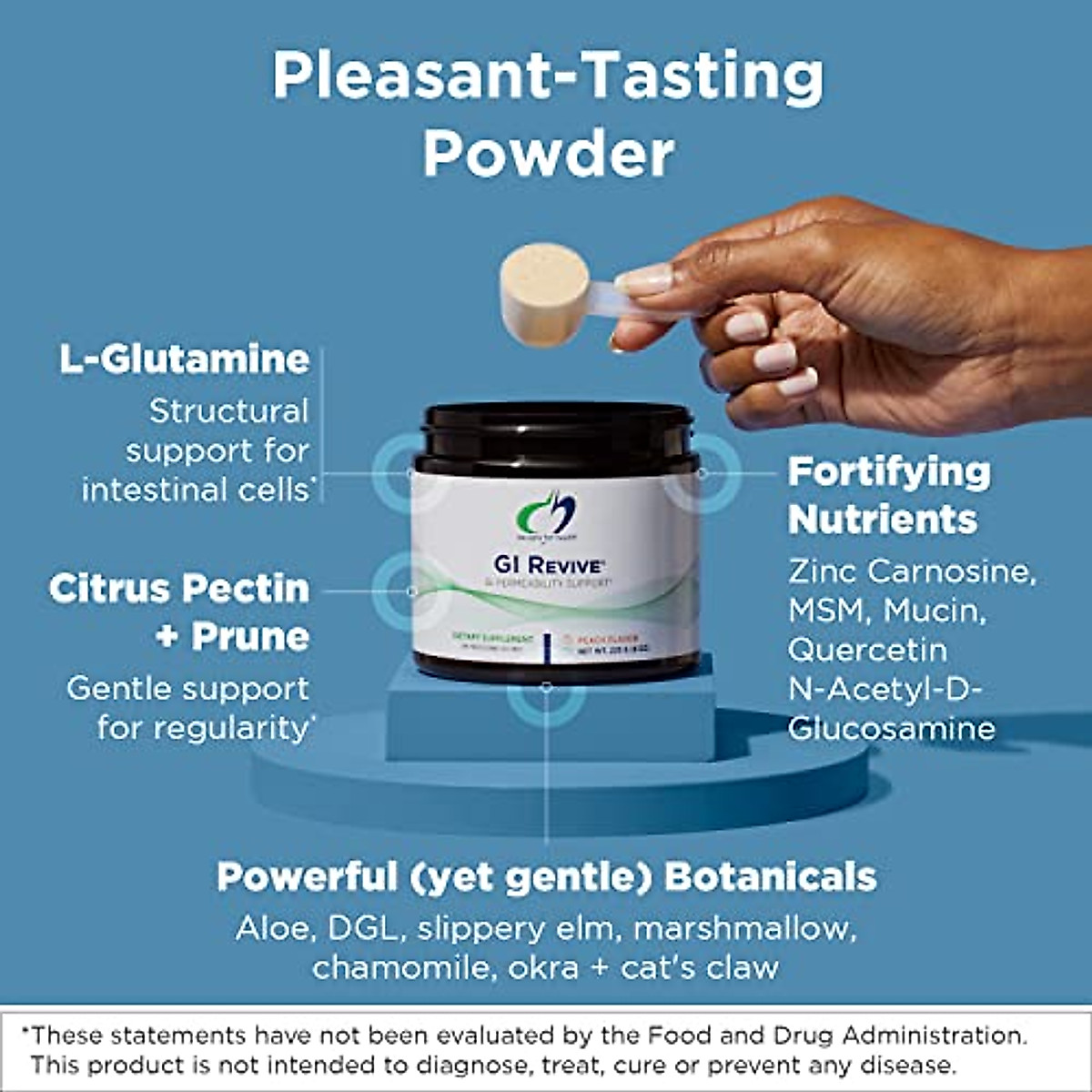Designs for Health GI Revive Gut Health Powder - L Glutamine & Citrus Pectin for Digestive Health + Slippery Elm, Marshmallow Root & Cat's Claw for Healthy Intestinal Function (28 Servings)