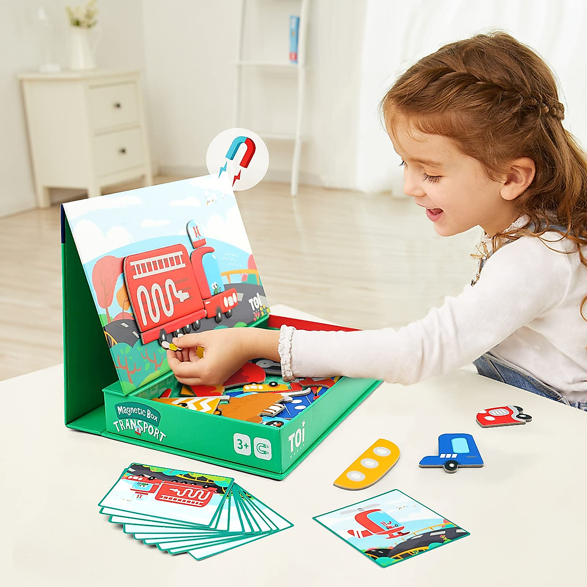 Toi Kids Magnet Toys Magnetic Jigsaw Puzzle Boxes with Game Board for Kids Ages 3-8, Preschool Tabletop Toy for Toddlers, Portable Travel Game, Transport