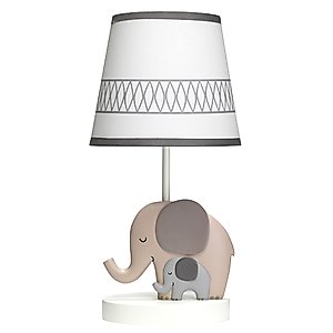 Bedtime Originals Elephant Love Gray/White Nursery Lamp with Shade & Bulb
