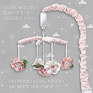 The Peanutshell Pink Floral Musical Crib Mobile for Baby Girls | Digital Music Box with 12 lullabies