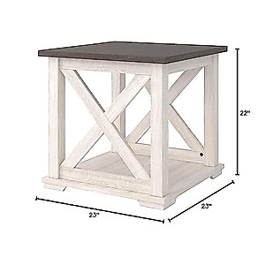 Signature Design by Ashley Dorrinson Square Modern Farmhouse End Table and Side Table Bundle, Two Tone White & Brown