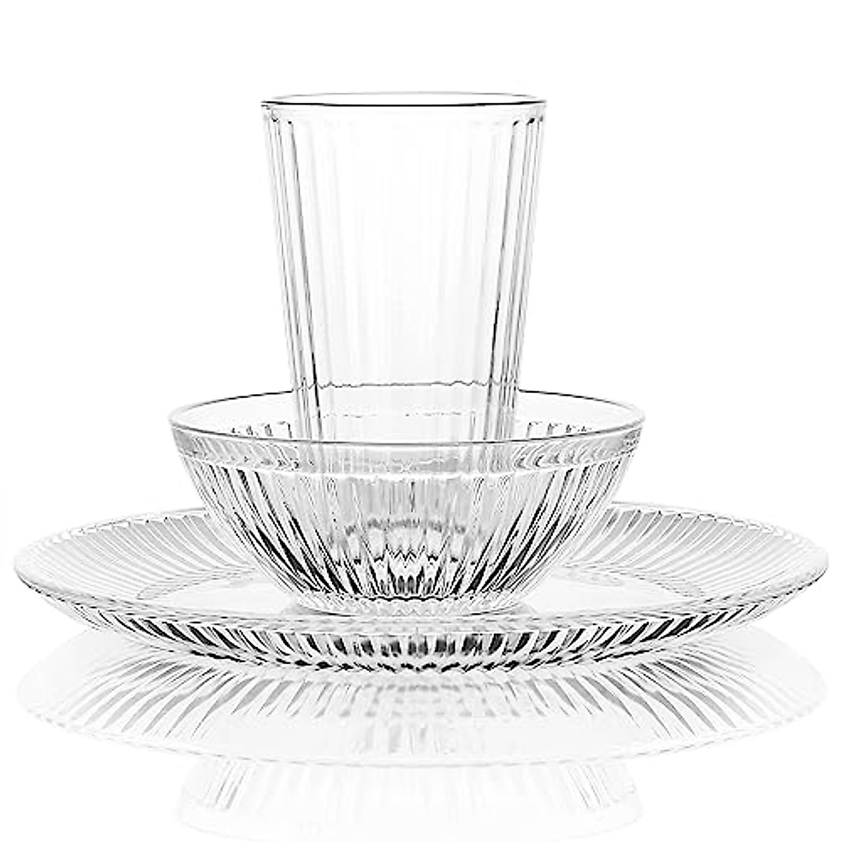 Gibson Home Clearview Stripes 12 Piece Embossed Glass Dinnerware Set