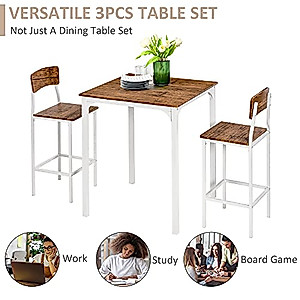 HOMCOM 3 Piece Industrial Counter Height Dining Table Set, Bar Table & Chairs with Steel Legs & Footrests, White