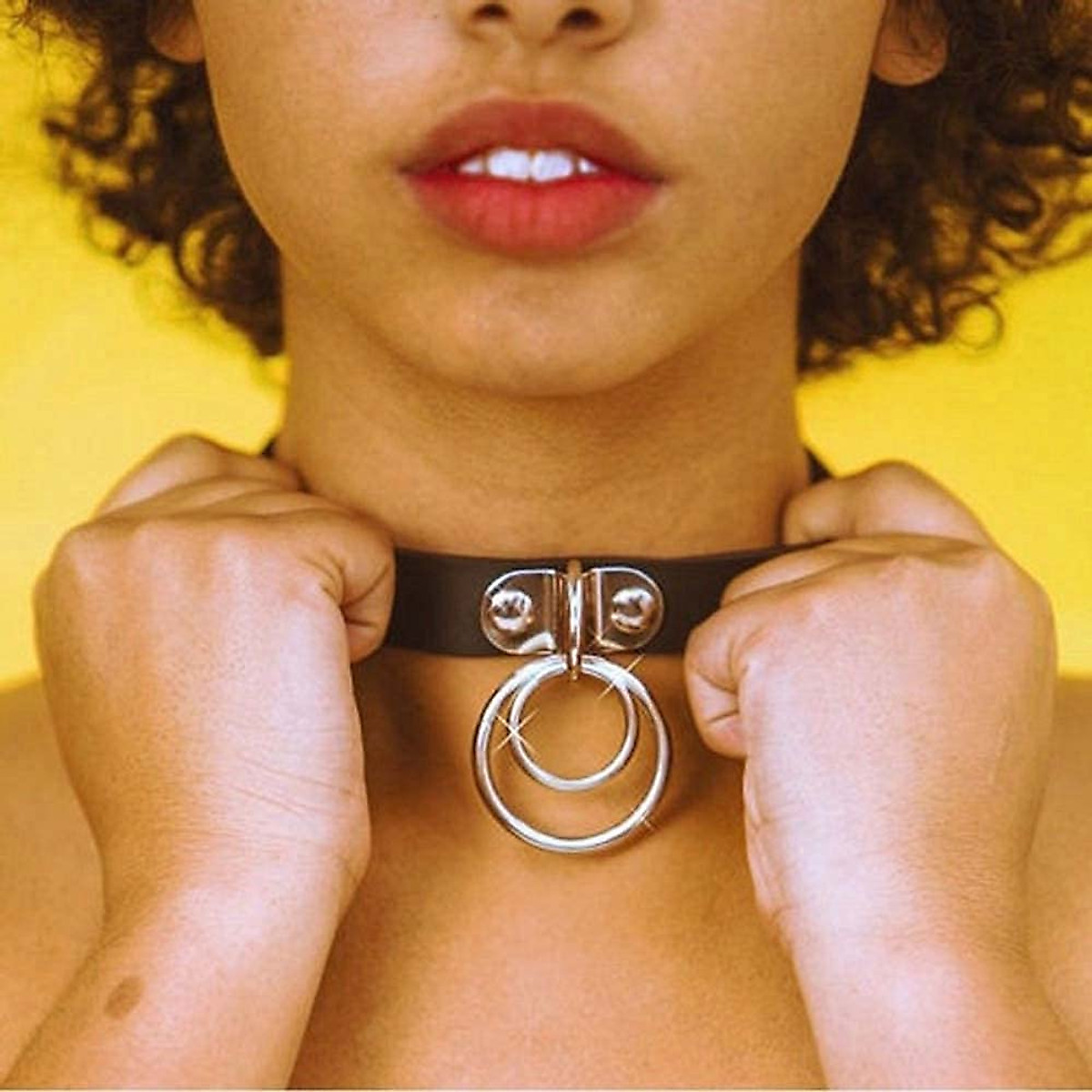 TUTOUD Black Collar Choker Rock Punk Double Ring Leather Necklace Female Adjustable Soft Collar Chain for Women Girls