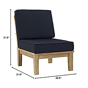 Modway Marina Premium Grade A Teak Wood Outdoor Patio Armless Chair, Natural Navy