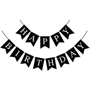 Black Happy Birthday Banner Birthday Sign for Backdrop Happy Birthday Decorations for Men Women Black Birthday Party Wall Door Bunting Banner Flag Birthday Tea Party Supplies