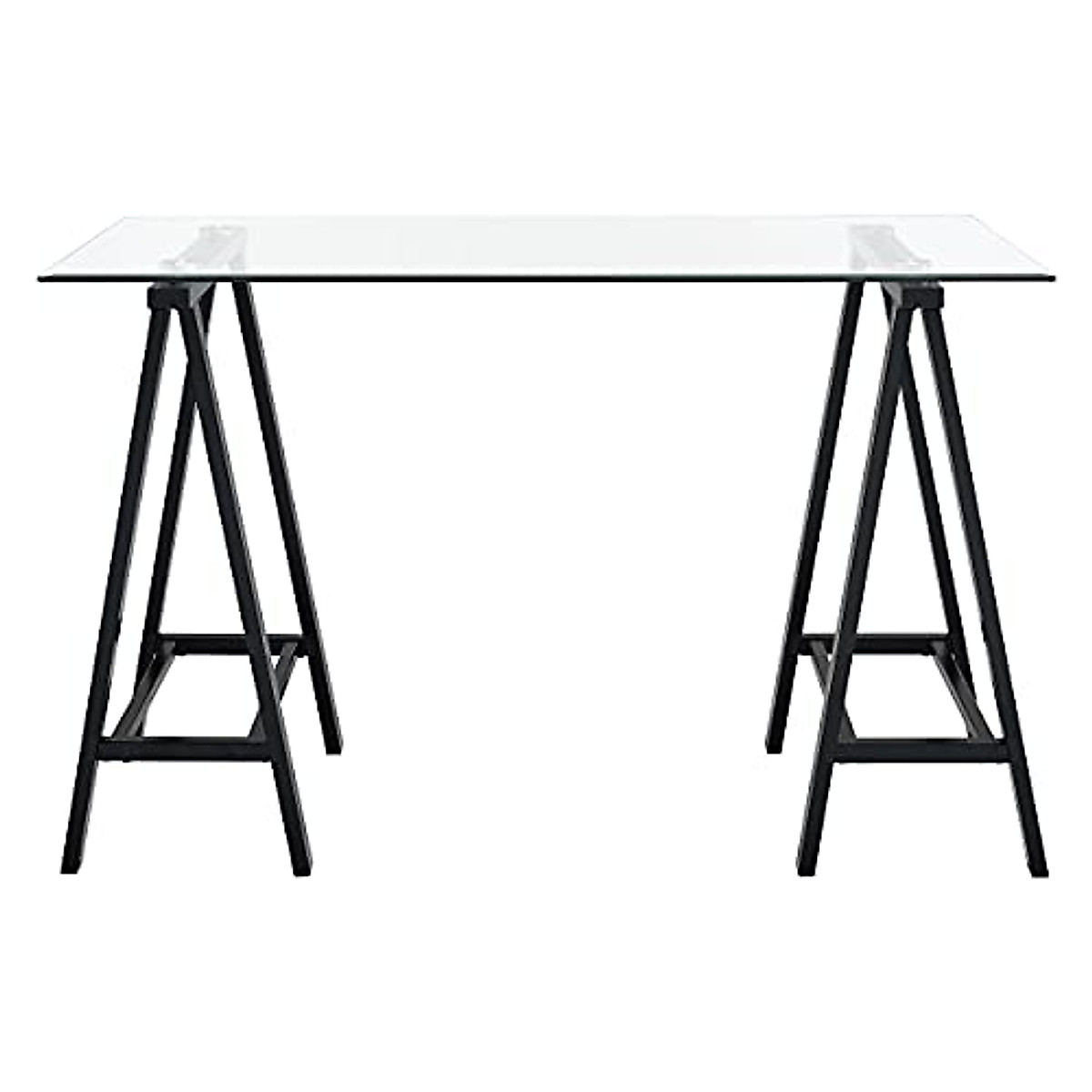 OSP Home Furnishings Middleton 47 Inch Desk with Clear Beveled Glass Top, Black Base