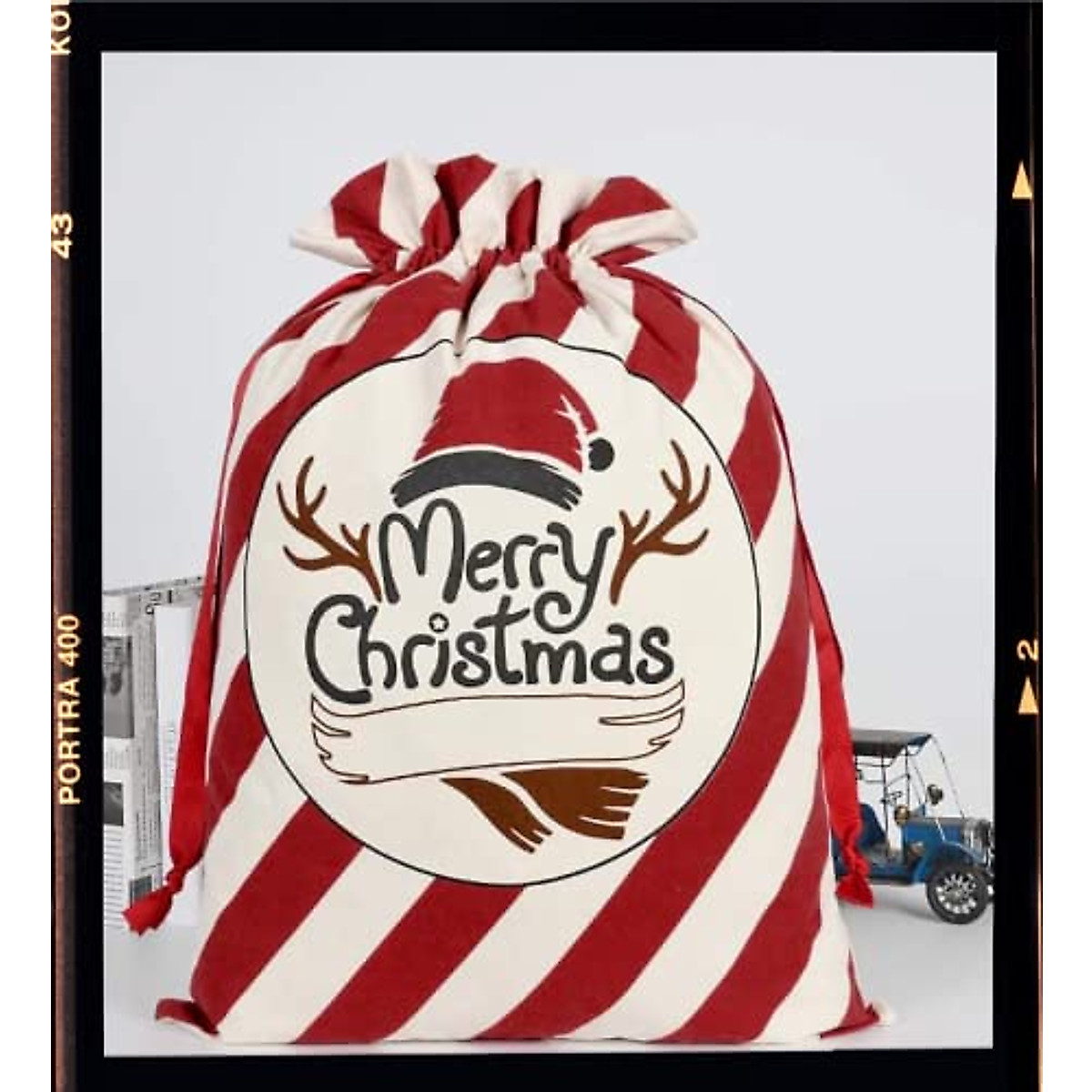 Jolly Jon Large Christmas Bags Santa Sacks - Red Candy Cane Santa Sack - XL Large Reusable Christmas Gift Bag - 17.5 x 24.5 with Drawstring Closure