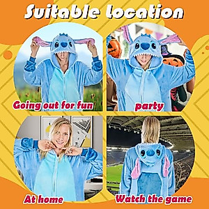 Adult Onesie Pajamas Unisex One Piece Outfits For Women Men Cosplay Halloween Sleepwear (Blue, Large)