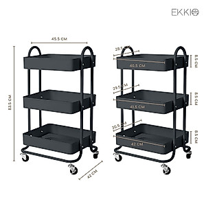 EKKIO 3 Tier Rolling Cart, Book Cart, Lash Cart, Nail Cart, Baby Cart Organizer, Art Cart, Diaper Cart, Pink Rolling Cart Organizer, 3 Tier Cart, Metal Cart, Three Tier Rolling Cart, Makeup Cart