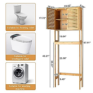 Markif Bamboo 2 Doors 1 Shelf Toilet Cabinet Bathroom Cabinet Over The Toilet Storage Cabinet,Bathroom Organizer with Adjustable Inside Shelf and Bottom Stabilizer Bar, Space-Saving Toilet Rack