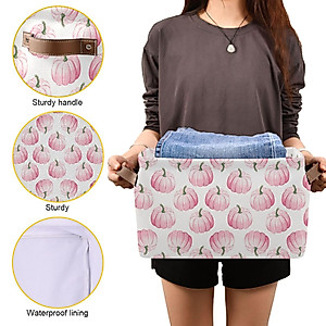 Takiito Storage Basket for Organizing Shelves, Pink Pumpkins Fabric Storage Bin with Handles for Books Toys Closet, 1 Pack