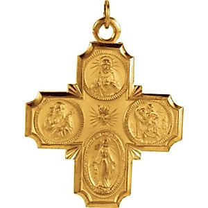 Bonyak Jewelry 14k Yellow Gold 12x12 mm Four-Way Cross Medal (Petite Size)
