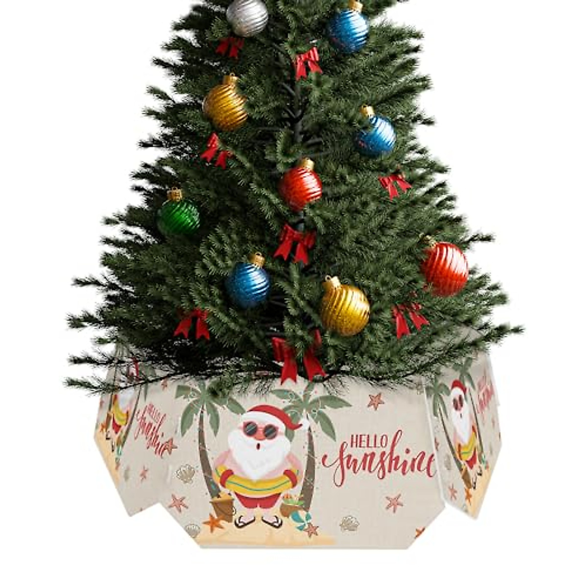Christmas Santa Christmas Tree Collars for Artificial Trees,Christmas Tree Ring Xmas Tree Base Stand Cover Tree Skirts for Xmas Tree Decorations Holiday Summer Tropical Beach Palm Tree 14.5" x 10"