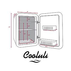 Cooluli 10L Mini Fridge for Bedroom - Car, Office Desk & College Dorm Room - 12V Portable Cooler & Warmer for Food, Drinks, Skincare, Beauty, Makeup & Cosmetics - AC/DC Small Refrigerator (Turquoise)