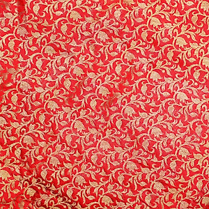 Red Brocade Art Silk Fabric Wedding Lehenga Skirt Solid Pattern Fabric for Sewing Crafting Home Decor by The Yard