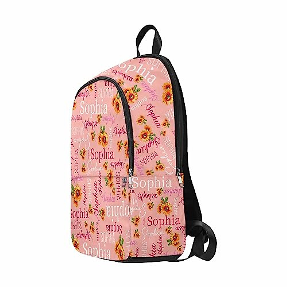 InterestPrint Personalized School Bags for Boys, Custom Sunflower Pink Monogram Shoulders Bag Customized Knapsack Backpack Bookbag with Name Casual Daypack Travel Bag for Teens