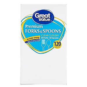 Great Value Premium Forks & Spoons Clear Cutlery, 120 Count