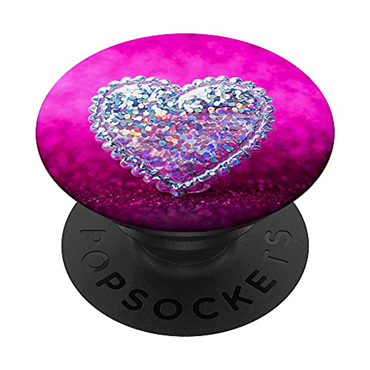 Pink Sparkle Silver Glitter Heart PopSockets Swappable PopGrip