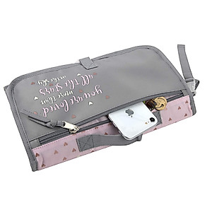 Baby Diaper Bag Tote 5 Piece Set with Pink Hearts, Saying, and Baby Portable Changing Pad, Diaper Bag, Travel Mat Station Gift Set