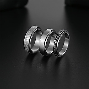 Vakki 8 PCS Stainless Steel Spinner Ring for Women Stars Moon Sun Spin Double Rotation Wedding Rings Promise Ring Birthday Gift Size 9