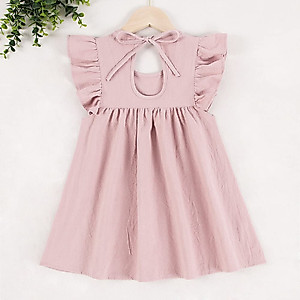 Toddler Baby Girl Dress Summer Cotton Linen Ruffle Halter Sleeveless Kids Casual Beach Party Dresses 2-7 Years (Pink, 3-4T, 3_years)