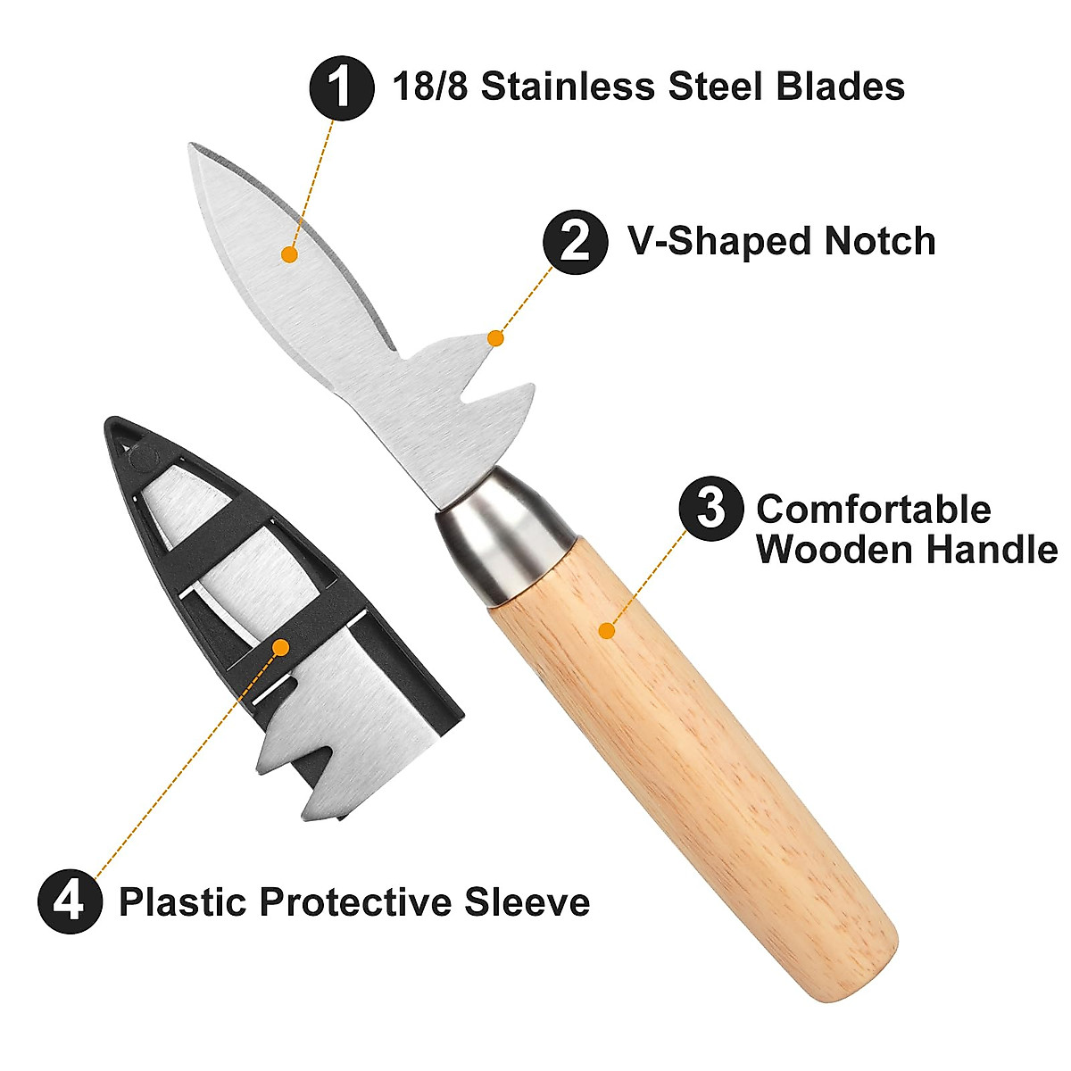 Jopplim 2 Pcs Oyster Shucking Knife, Upgraded Oyster Knife, with Stainless Steel Thickened Blade, a V-Shaped Notch, Wooden Non-slip Handle, Oyster Shucker, Suitable for Shucking All Kinds of Shells