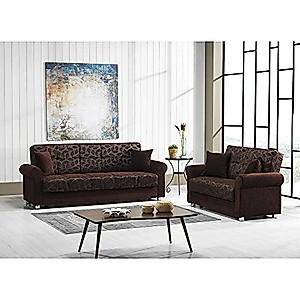Sweet Home Stores LEA Collection 61" Loveseat with Storage, Firm, Fabric, 2 Seater, Convertible Small Sleeper Couch Bed for Living Room or Home Office, Dark Brown