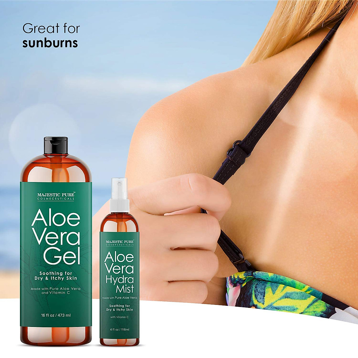 Majestic Pure Aloe Vera Gel and Mist Super Combo - 16 oz Gel and 4 oz Hydra Spray - 100 Percent Pure and Natural Cold Pressed Aloe Vera for Hair Growth, Face, Body and Skin