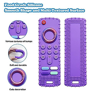 ROBBEAR Baby Teething Toys, Food Grade Silicone Teethers for Babies 3 6 12 18 Months, Fire Stick TV Remote Shape Infant Chew Toys for Boys and Girls, Freezer BPA Free (FTV-Purple)
