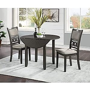 New Classic Furniture Gia Drop Leaf Dining Table with Two Chairs, 42-Inch, Gray
