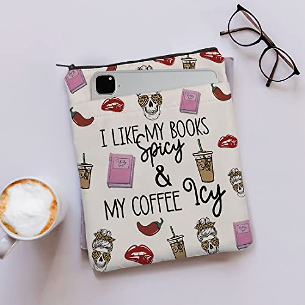MAOFAED Smut Book Lover Gift Coffee Lover Gift I Like My Books Spicy and My Coffee ICY Book Sleeve Smut Reader Gift (Spicy and Coffee ICY)