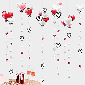 7 pcs Love Heart Garlands for Valentine’s Day Decorations Hanging Red White Pink Heart Streamer Banner Backdrop for Anniversary Wedding Bridal Baby Shower Happy Mother’s Day Party Supplies