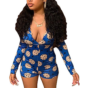 MissShorthair Onesies Women Sexy, Cute Onesie Pajamas for Women Long Sleeve Cookie Monster X-Large
