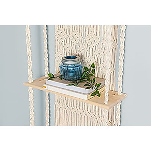 KALTEK Macrame Wall Hanging Shelf - 3 Tier Wall Shelves with Handmade Woven Macrame Rope - Boho Shelves Organizer Hanger for Kitchen, Bathroom, Home Storage, Floating Indoor Plant Wall Shelf